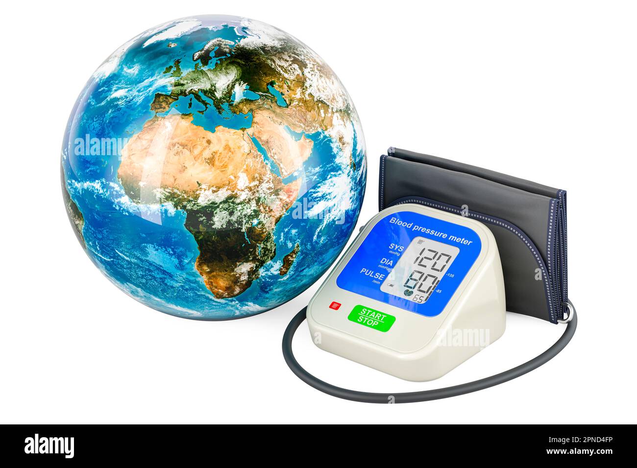 Automatic Digital Blood Pressure Monitor with Earth Globe. 3D rendering ...