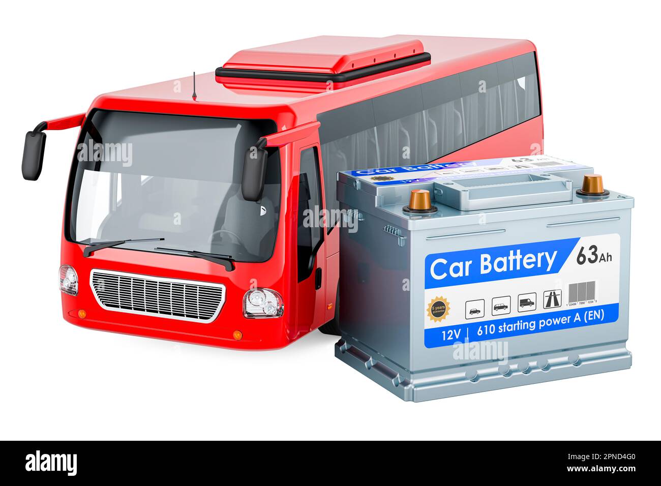 Car battery with bus, 3D rendering isolated on white background Stock ...