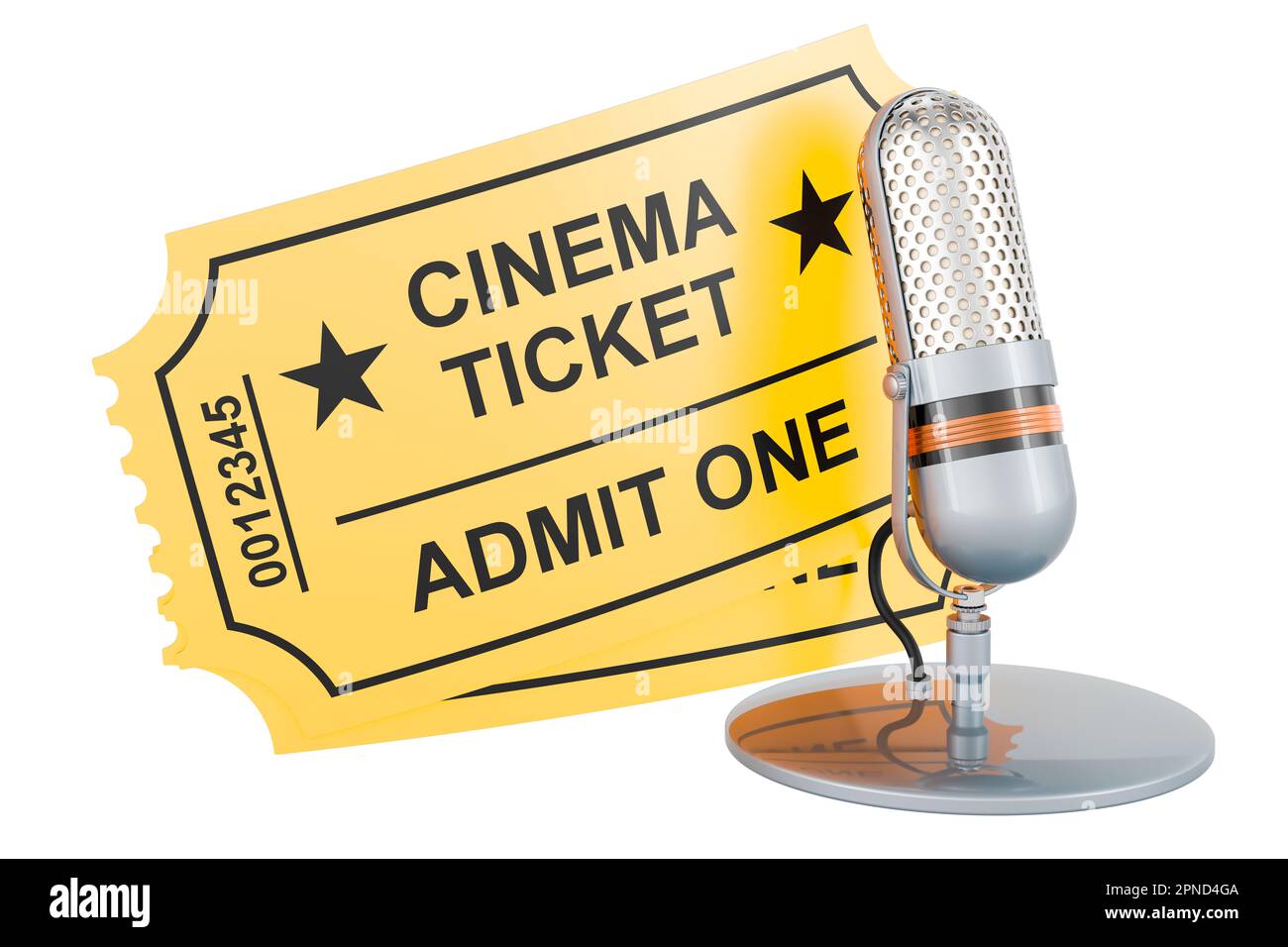 Microphone with cinema tickets, 3D rendering isolated on white ...