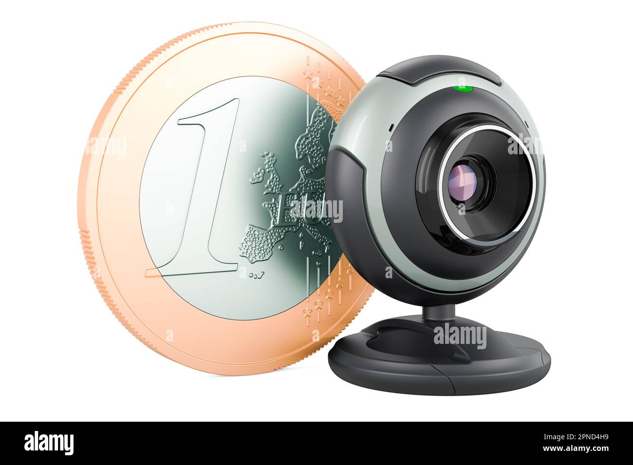 Webcam with euro coin, 3D rendering isolated on white background Stock ...