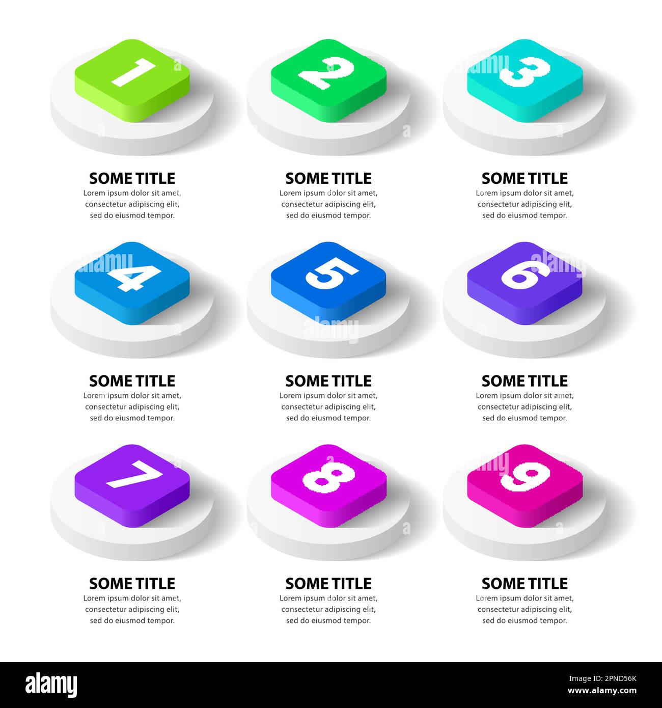 Infographic template with 9 options or steps. Isometric squares. Can be used for workflow layout ...