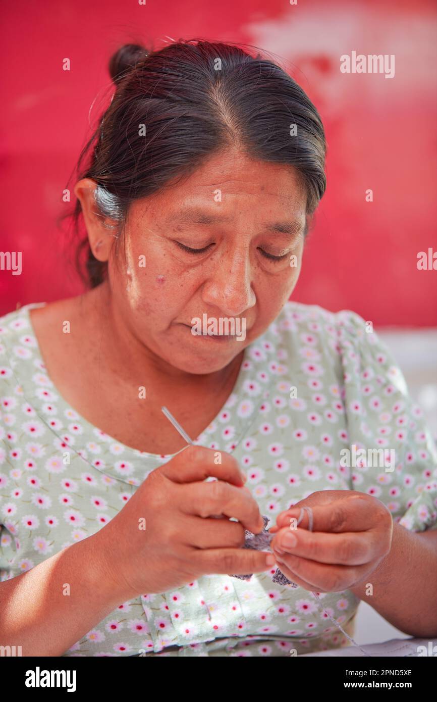A local native cotton weaver, Morrope, Lambayeque, Chiclayo, Peru Stock ...