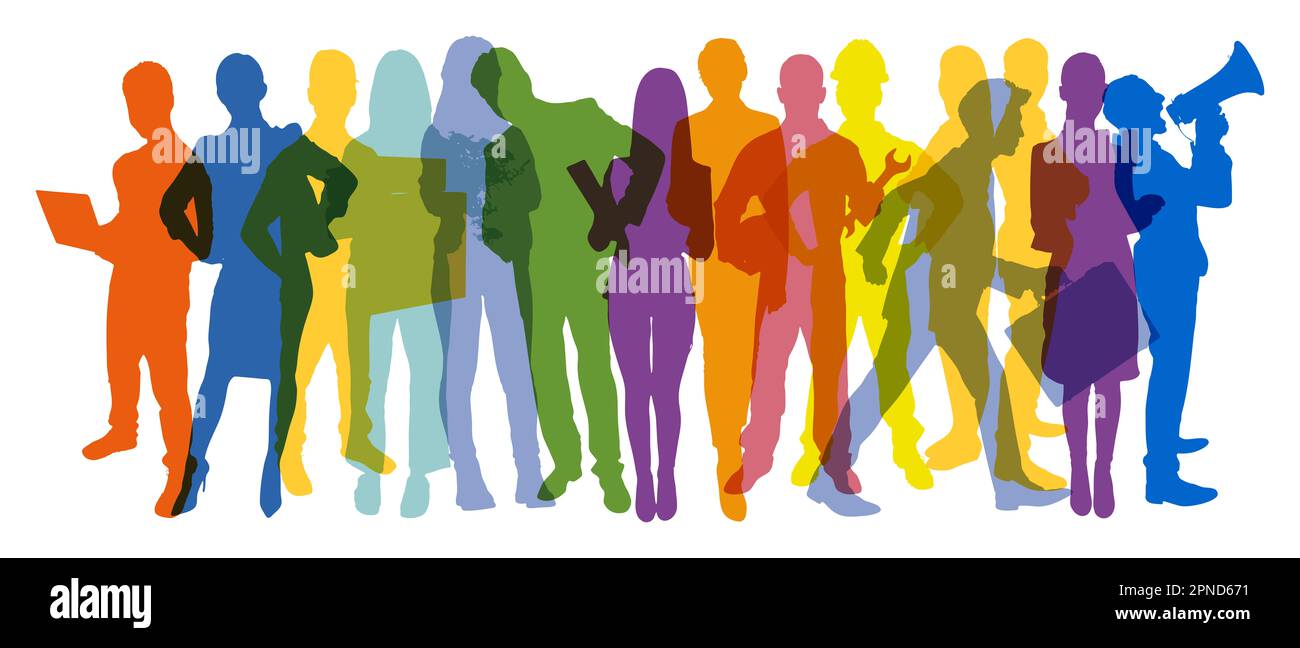 Silhouettes of people from many different professions as job market and ...