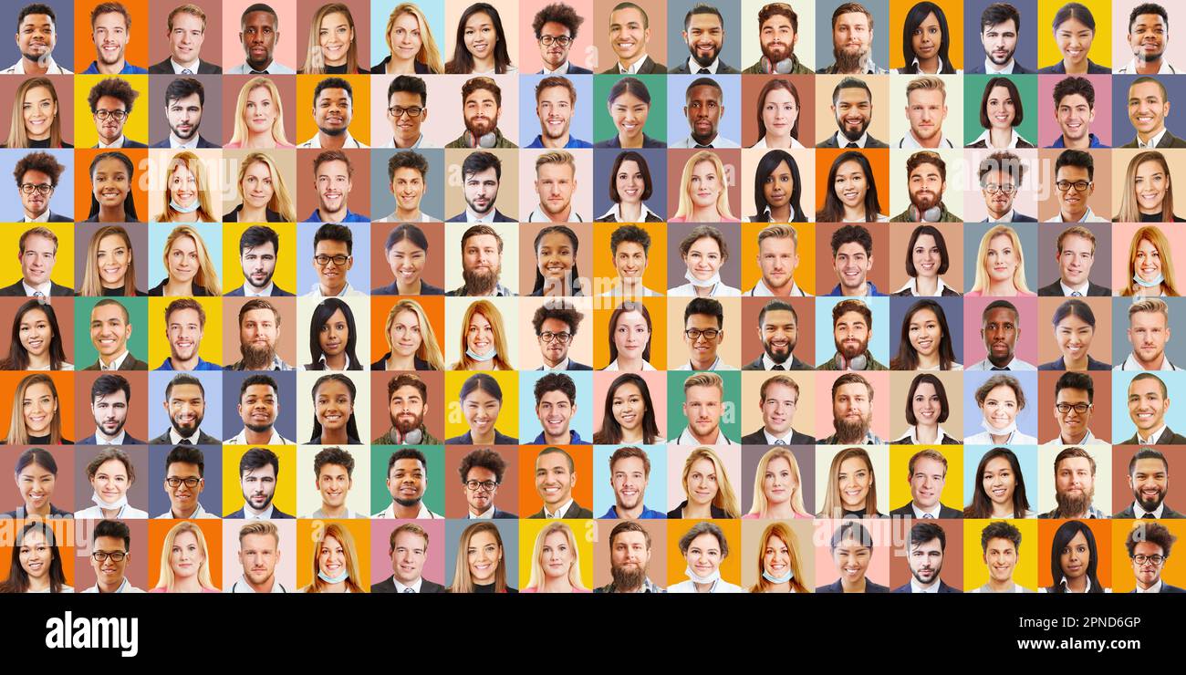 Lots of happy young people in different professions and industries as a ...