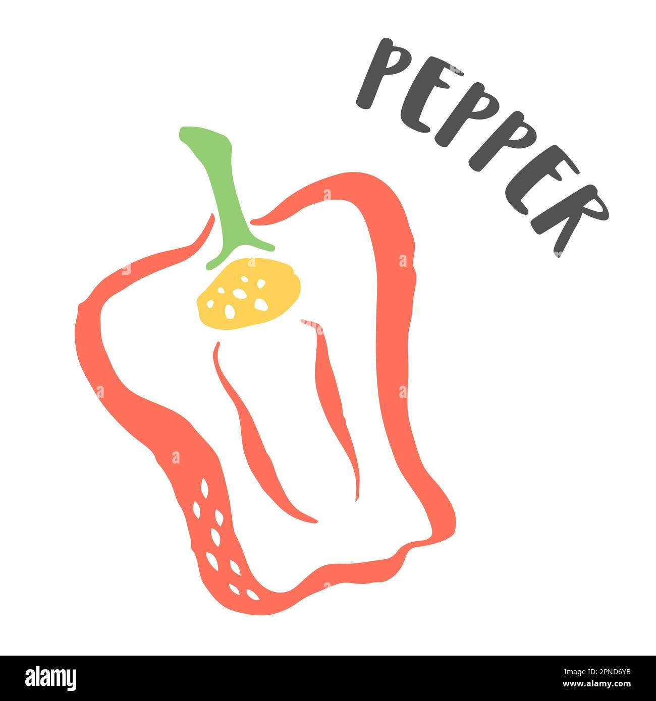 Bell Pepper drawing hand painted with ink brush isolated on white ...