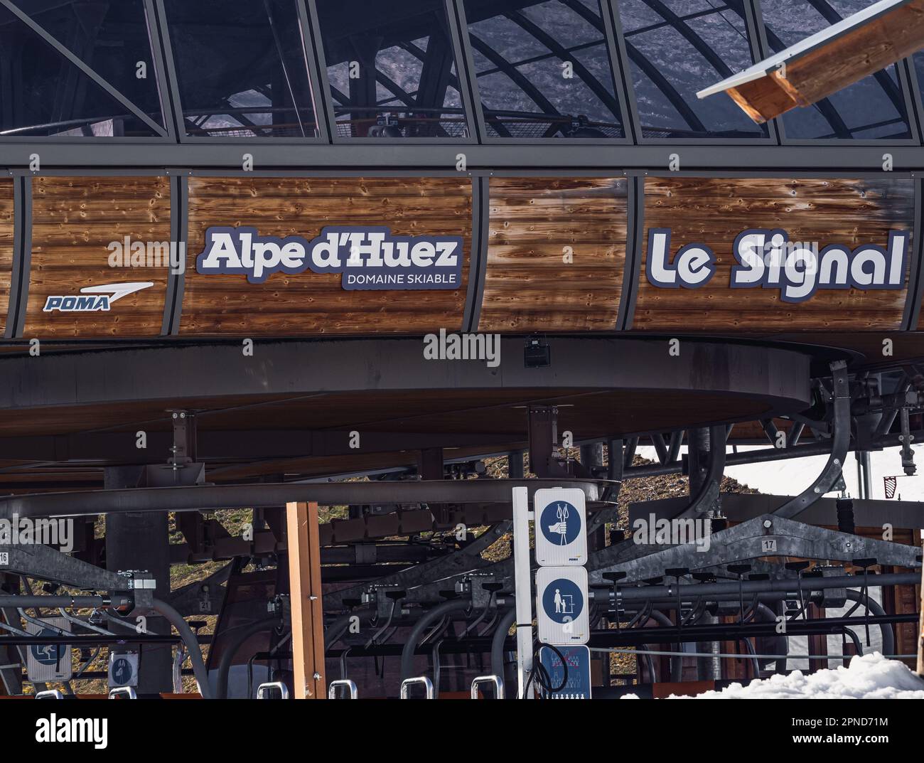 Huez, France - 9 April 2023: One of the most popular ski resorts in the ...