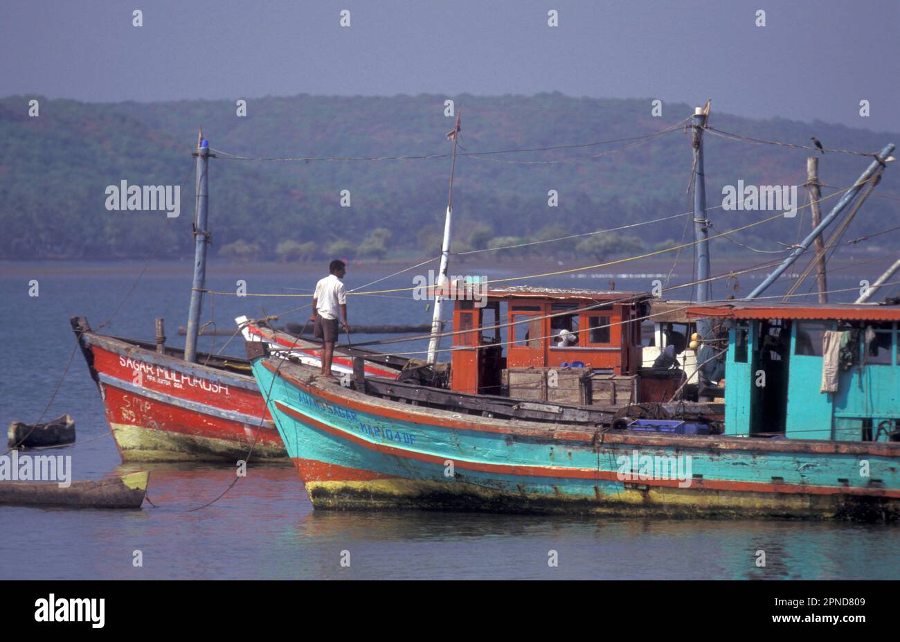 a wood fishingboat at a Harbour of a Fishing Village on the Coast at ...