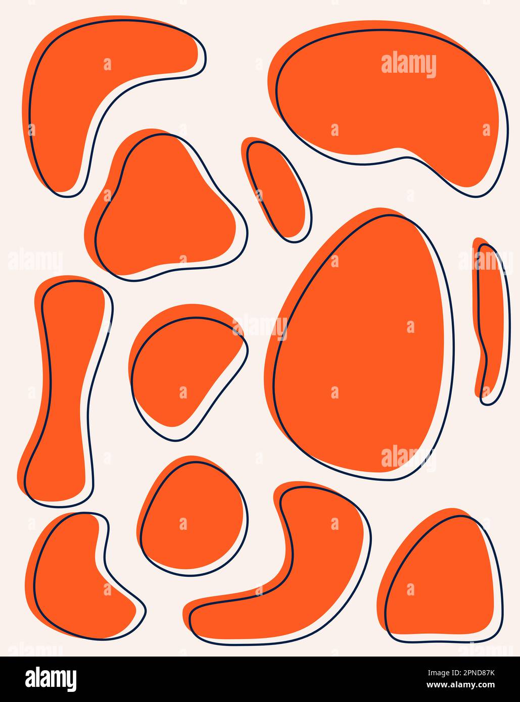 Minimalist Print With Geometric Curve Stains Vector Background Orange Geometric Shapes With