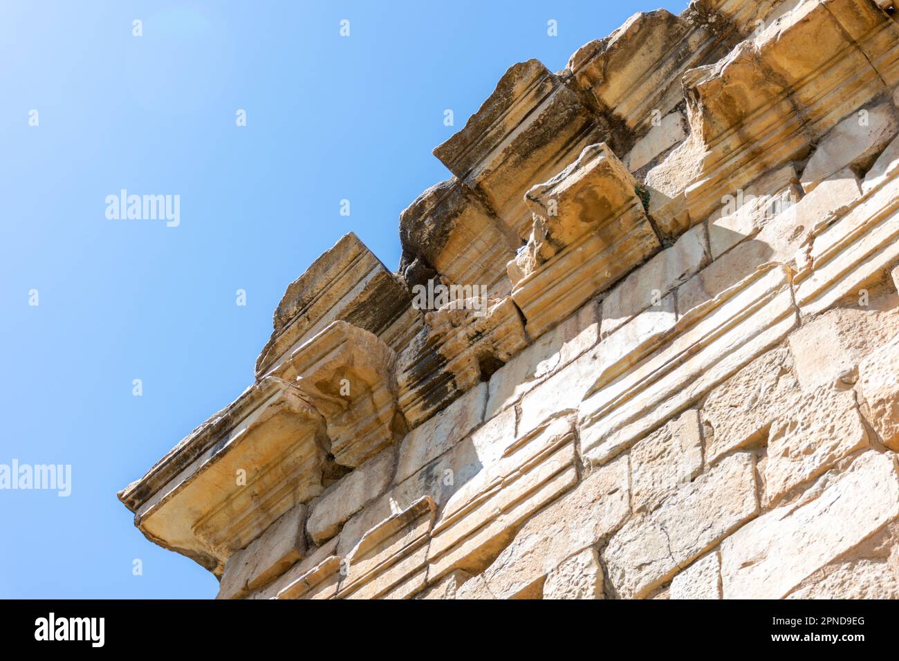 Low-angle view (Temple of Gens Septimia) against a blue sky in the ...