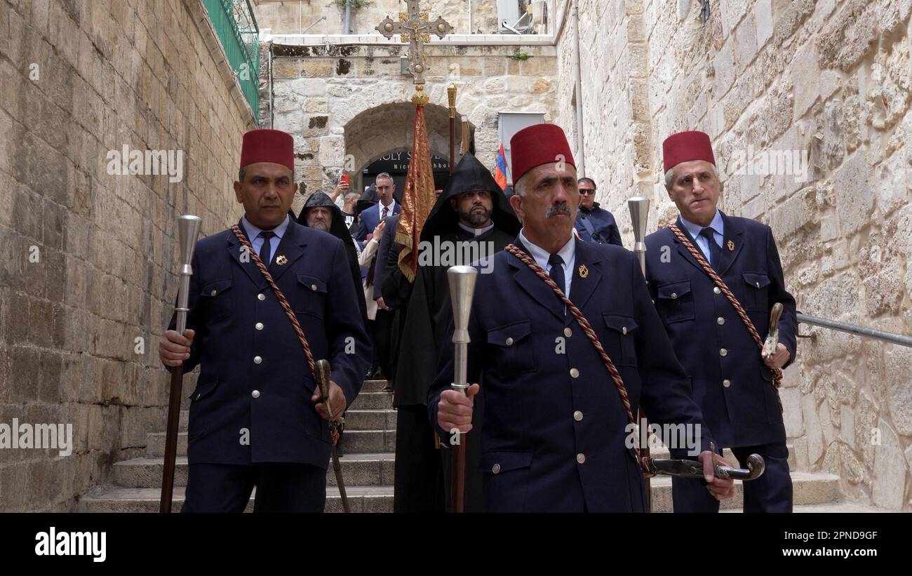 Muslim consular guards, also known as “Kawas” wearing red tarboosh hats ...