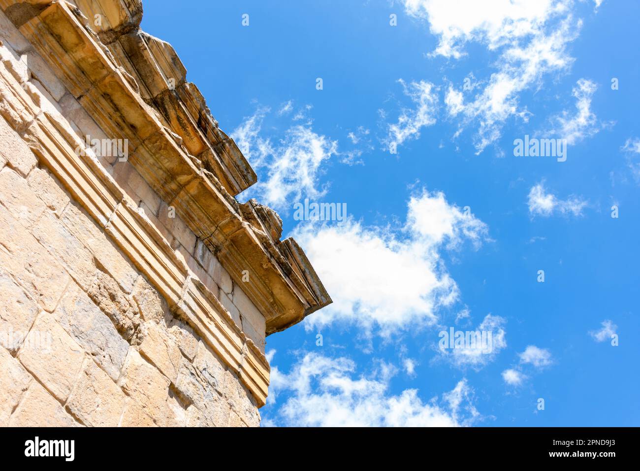 Low-angle view (Temple of Gens Septimia) against a blue sky in the ...