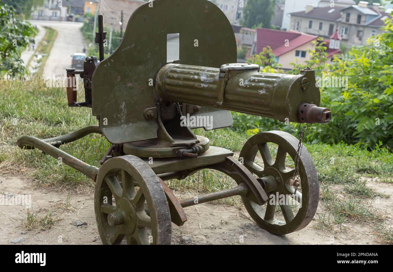 The ancient machine gun system of Old Maxim close up Stock Photo - Alamy