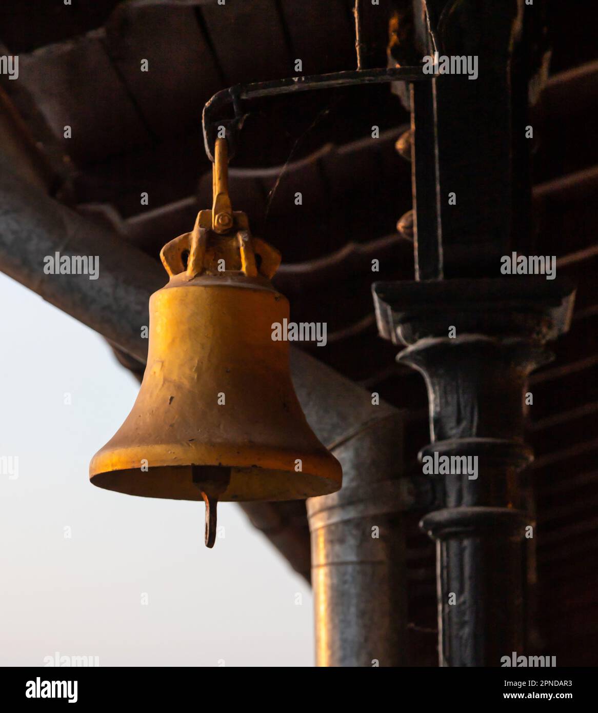 Copper old vintage bell. Decor concept element in the interior of a ...