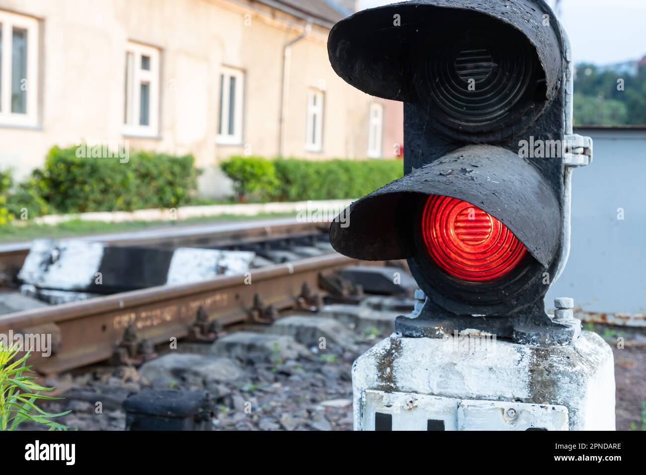 Red train station with steel railing hi-res stock photography and ...