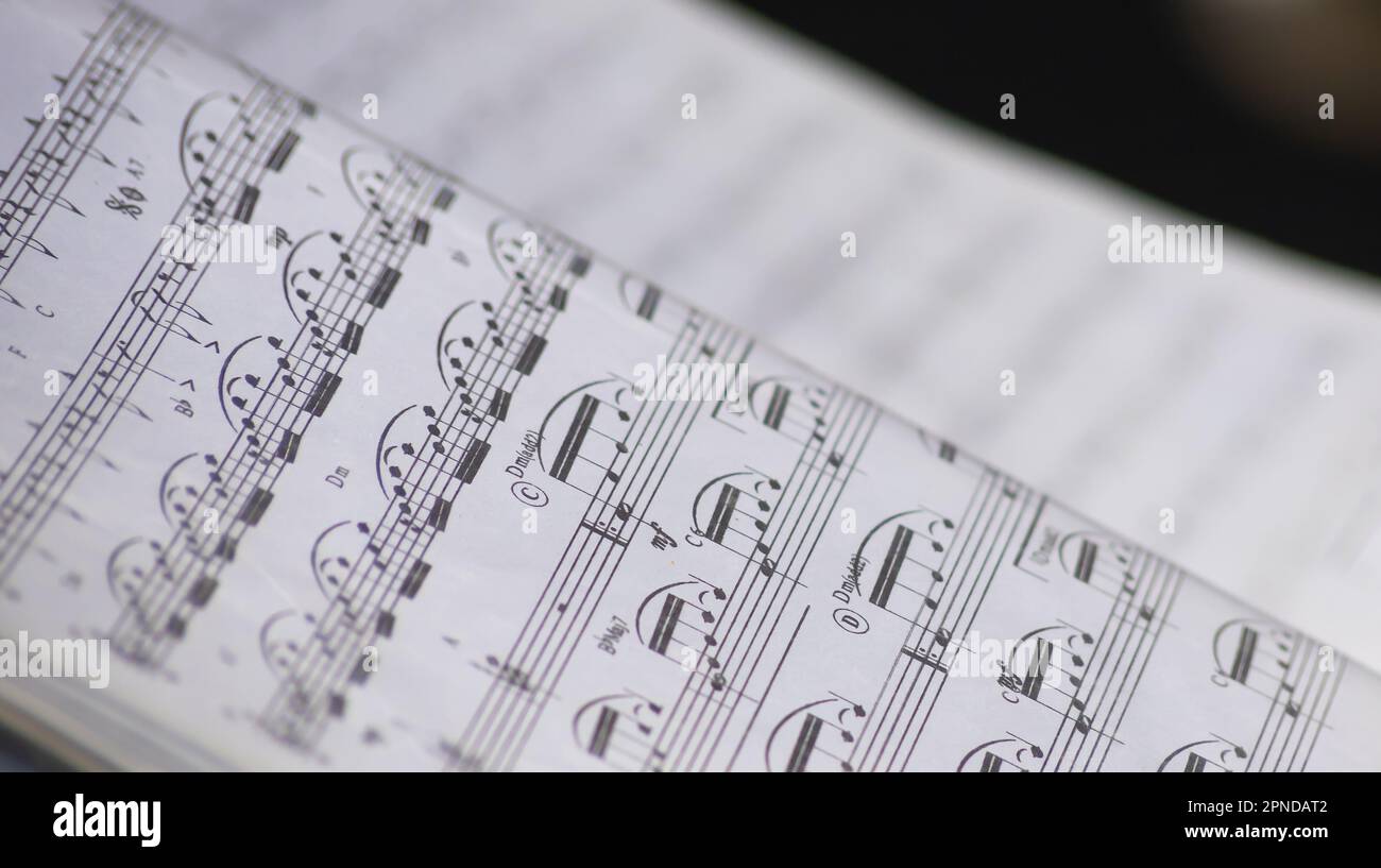 Sheet Music Background Musical Notes with selective focus Stock Photo ...