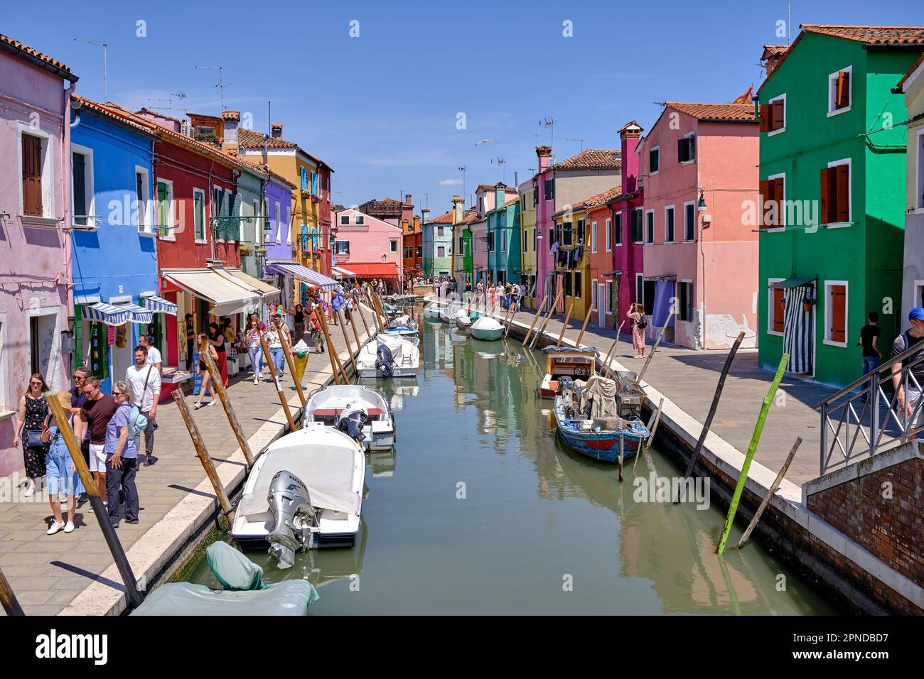 Burano, Venice: Colorful houses of Burano island. Multicolored buildings on fondamenta ...
