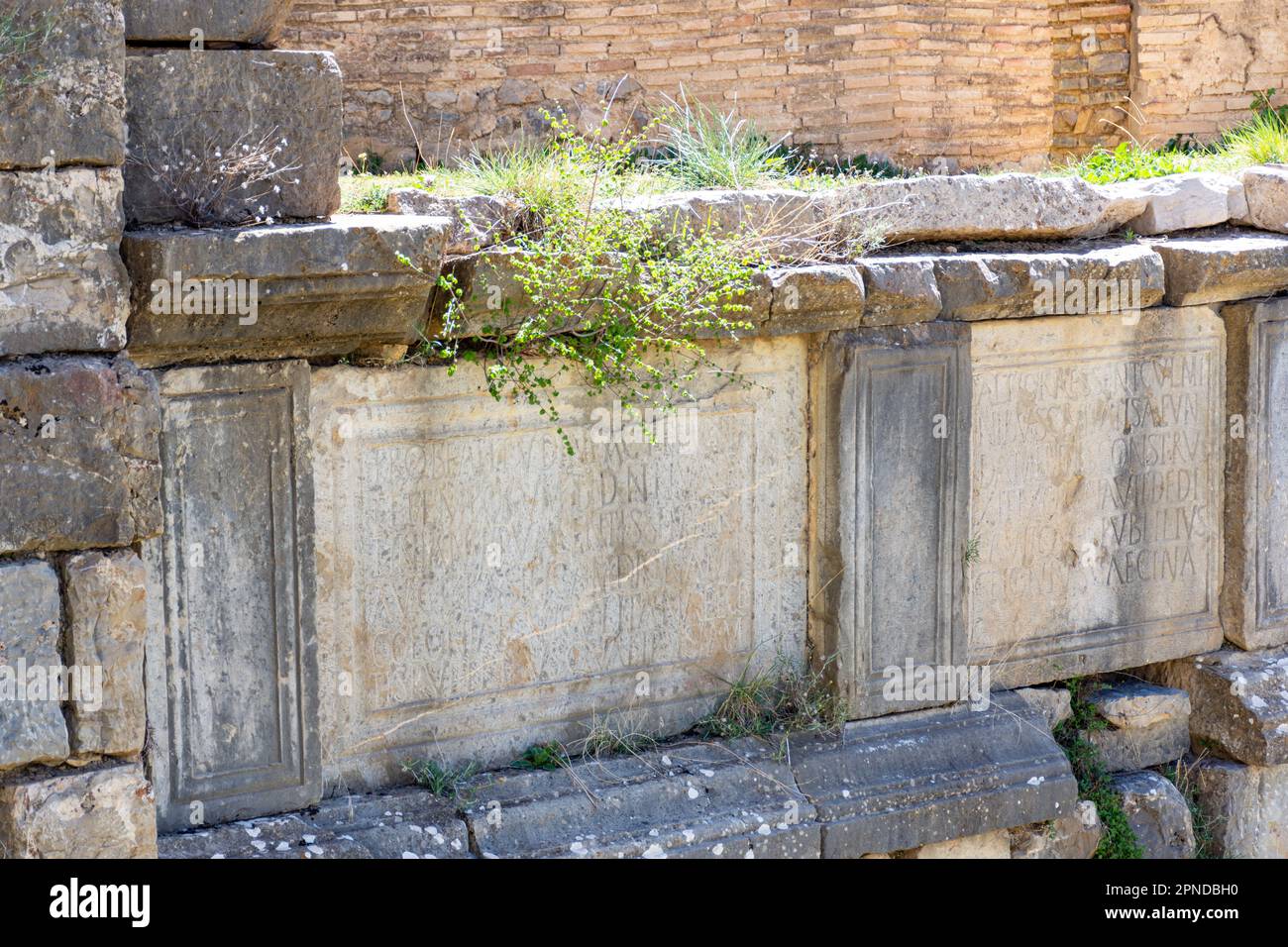 Stone with an inscription in Latin script in the ancient city of Cuicul ...