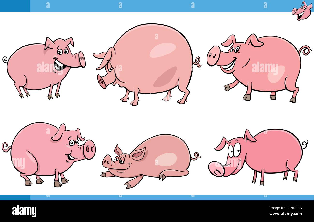 Cartoon illustration of funny pigs farm animals comic characters set ...