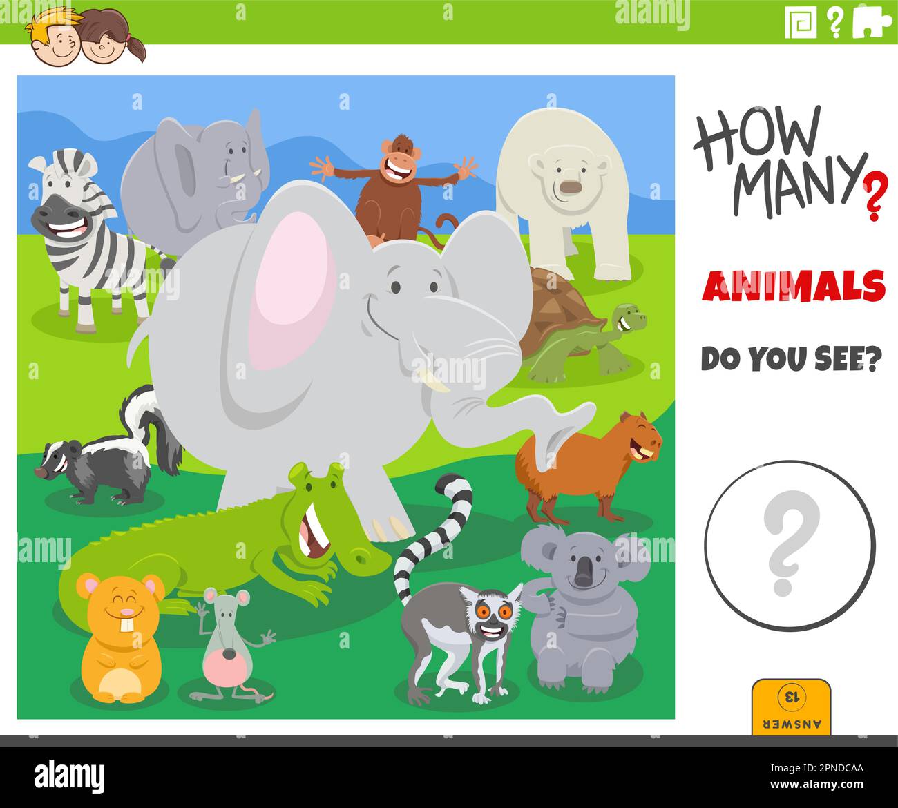 Illustration of educational counting game for children with cartoon ...