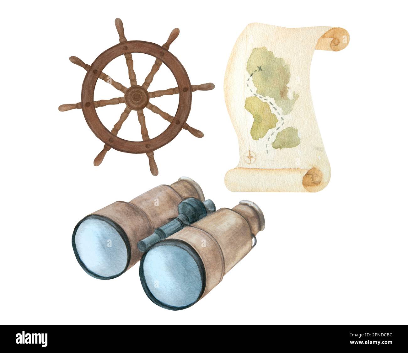 Watercolor illustration of childrens set of travel attributes ...