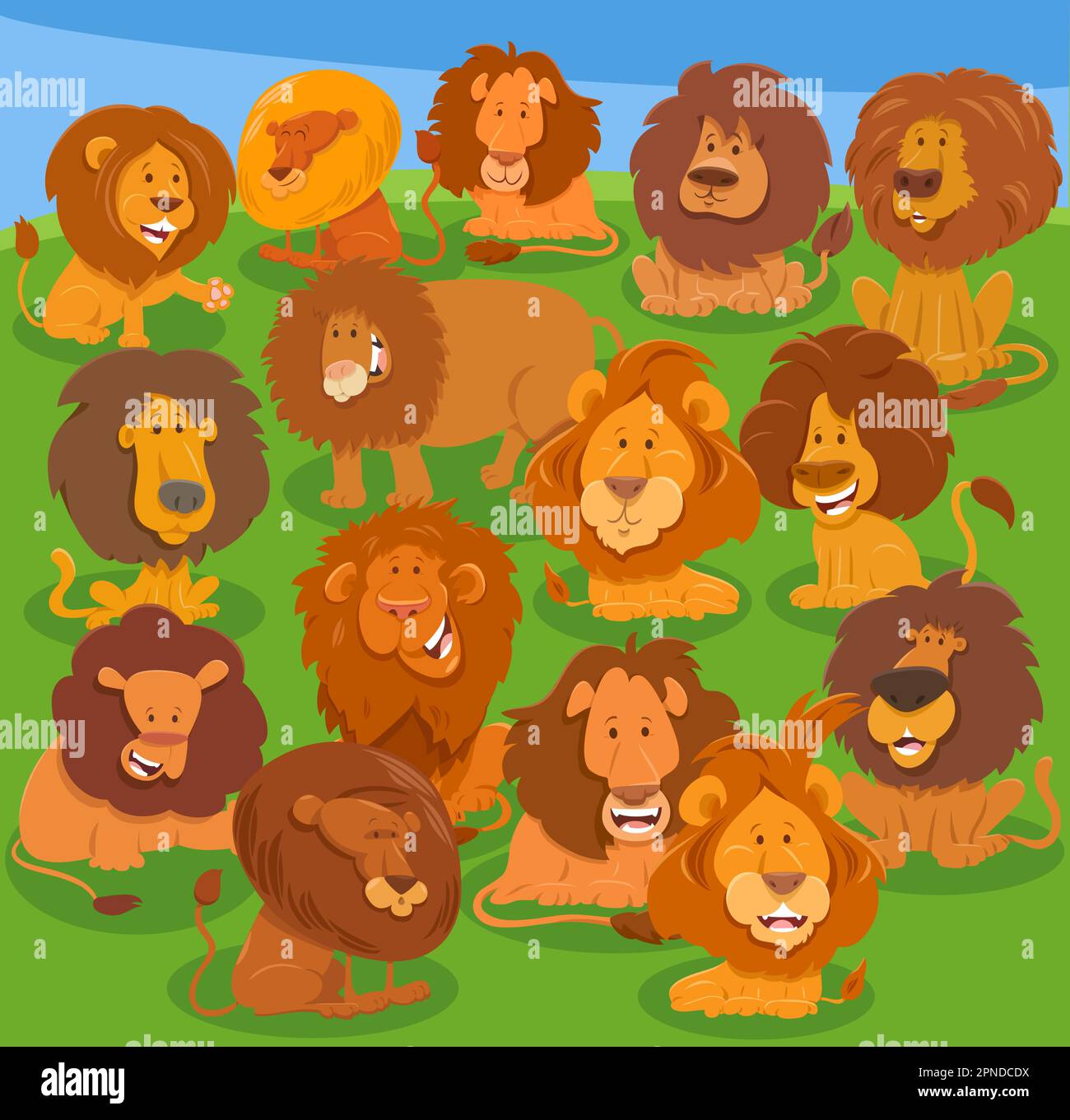 Cartoon illustration of funny lions wild animal characters group Stock ...