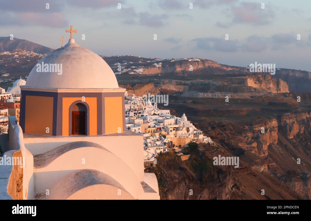 Fira in Santorini, pictured at Sunset Stock Photo - Alamy