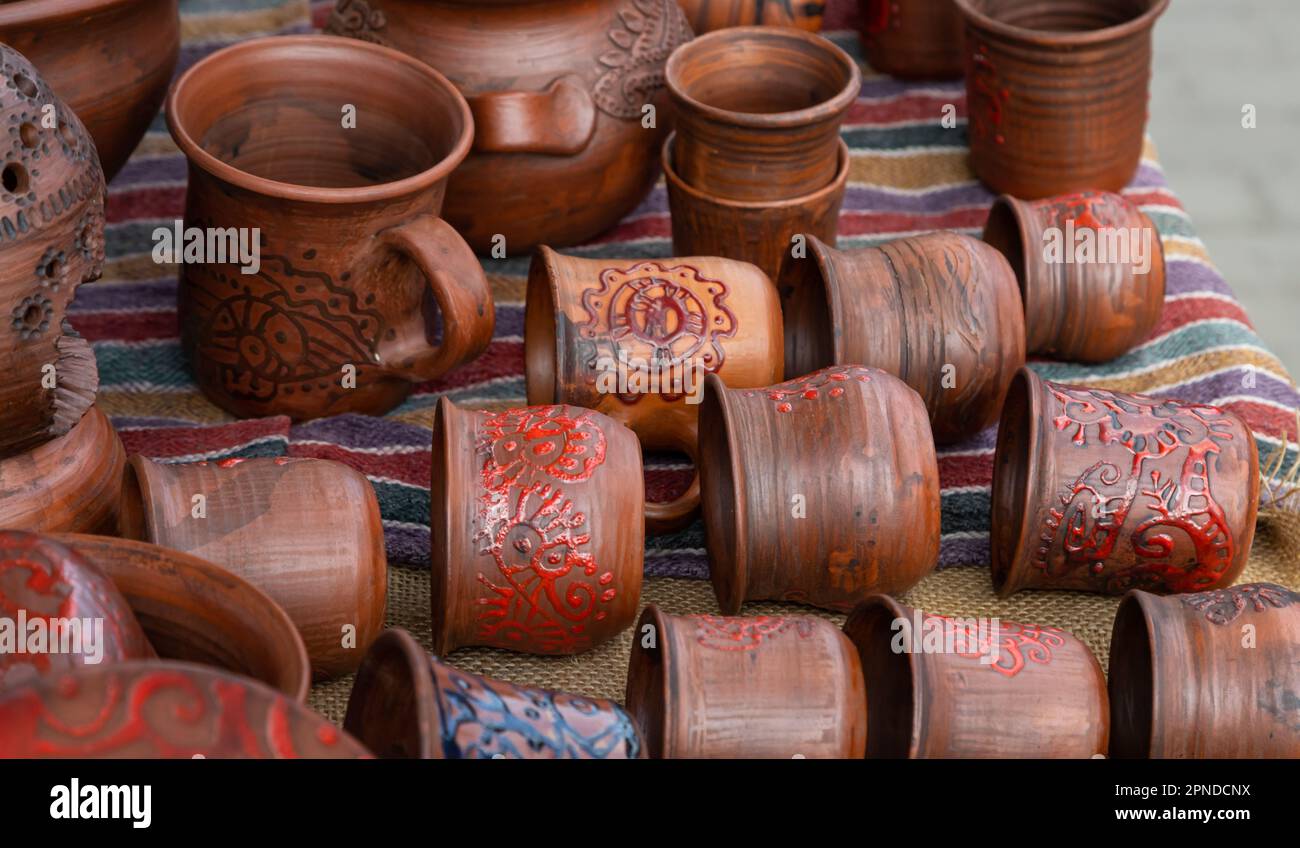Traditional homemade ceramic pots on traditional crafts fair Stock ...