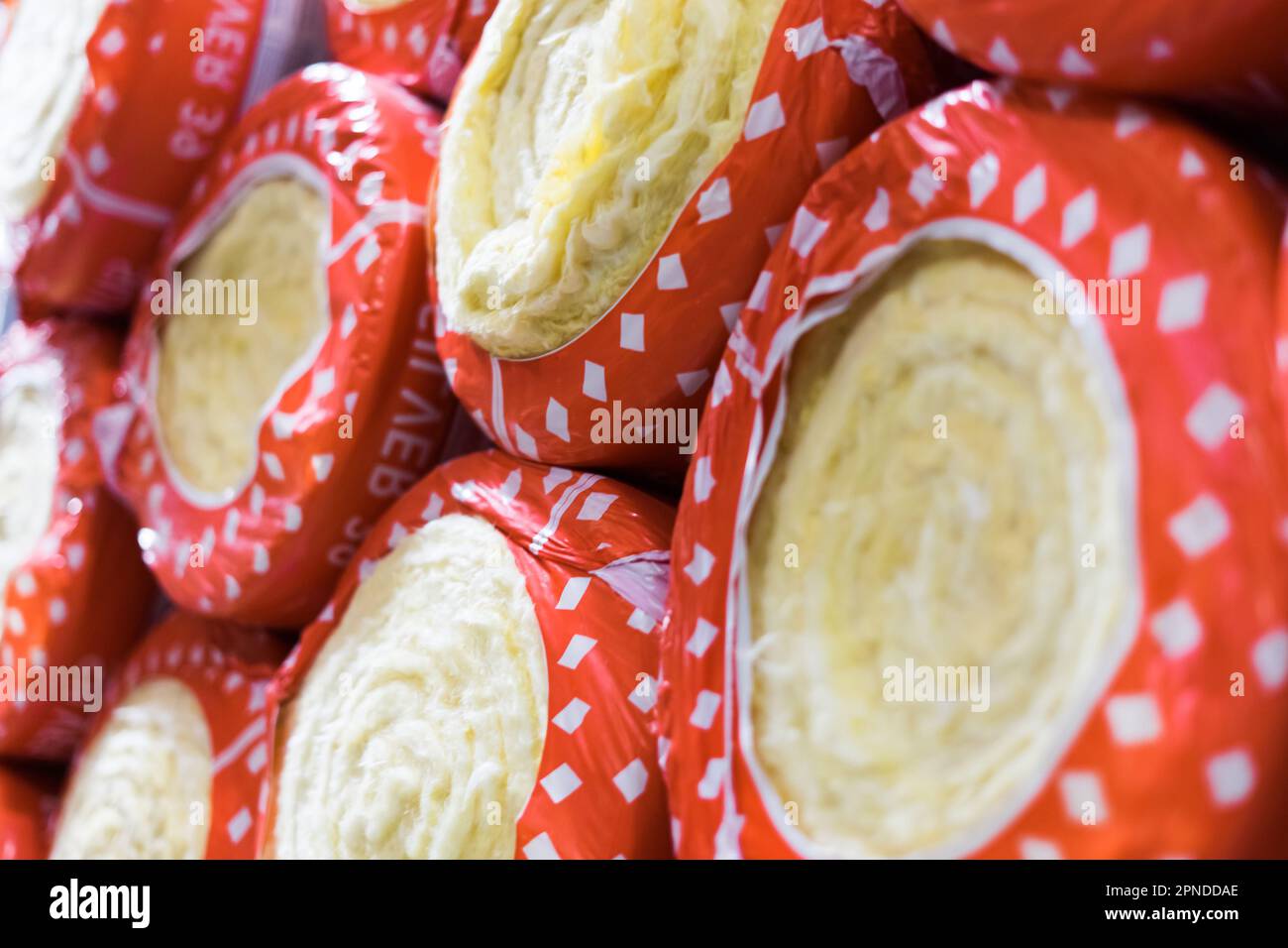 Package of thermal insulation material, rock wool is wrapped in foil ...