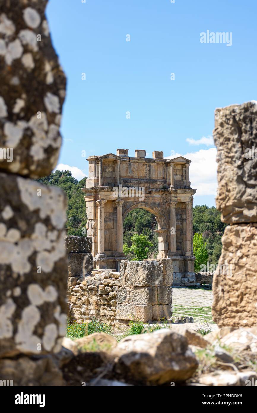 View of the Arch of Caracalla in the ancient Roman city of Cuicul ...