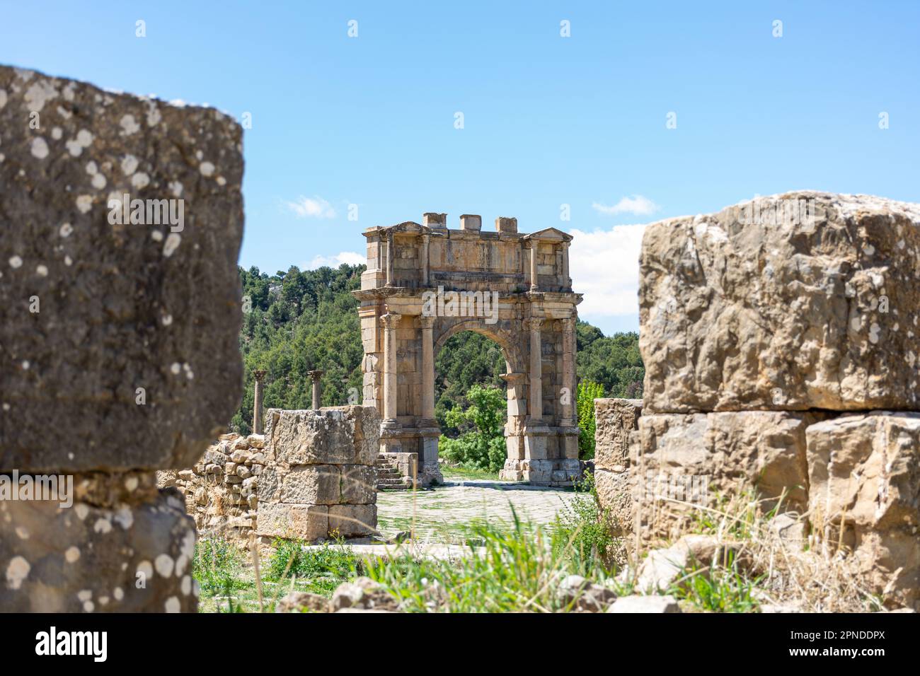 View of the Arch of Caracalla in the ancient Roman city of Cuicul ...
