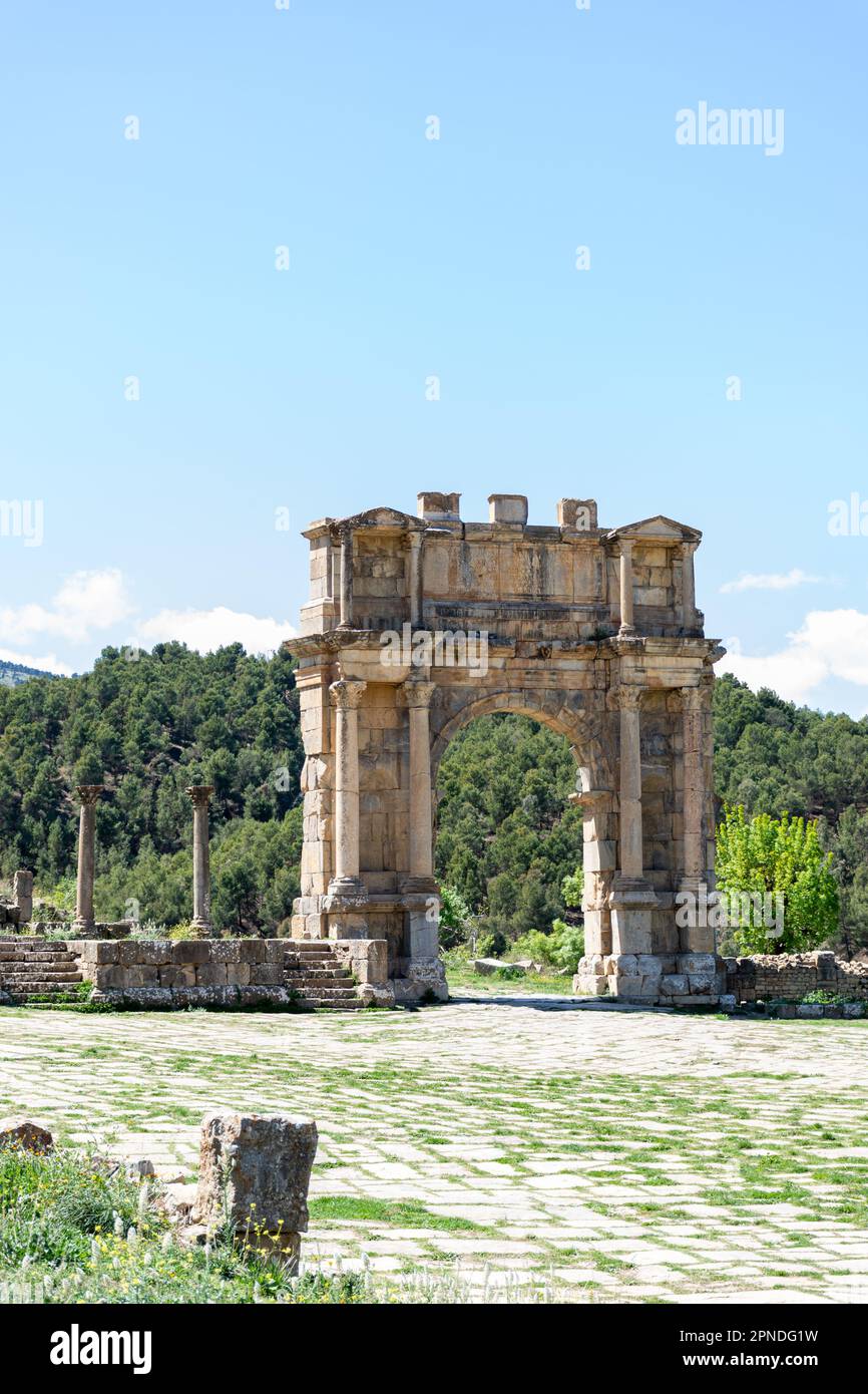 View of the Arch of Caracalla in the ancient Roman city of Cuicul ...
