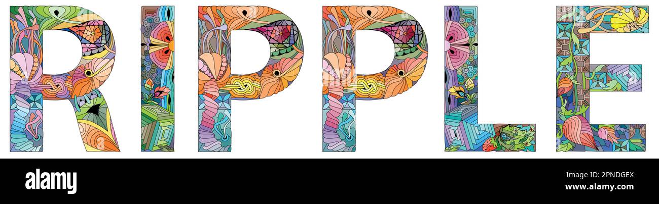 Hand-painted art design. Illustration word Ripple painted in warm ...