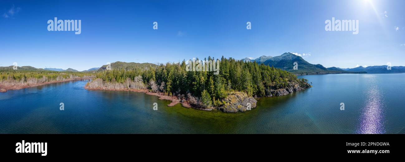 Aerial Panoramic View of Canadian Mountain Landscape and Lake Stock ...