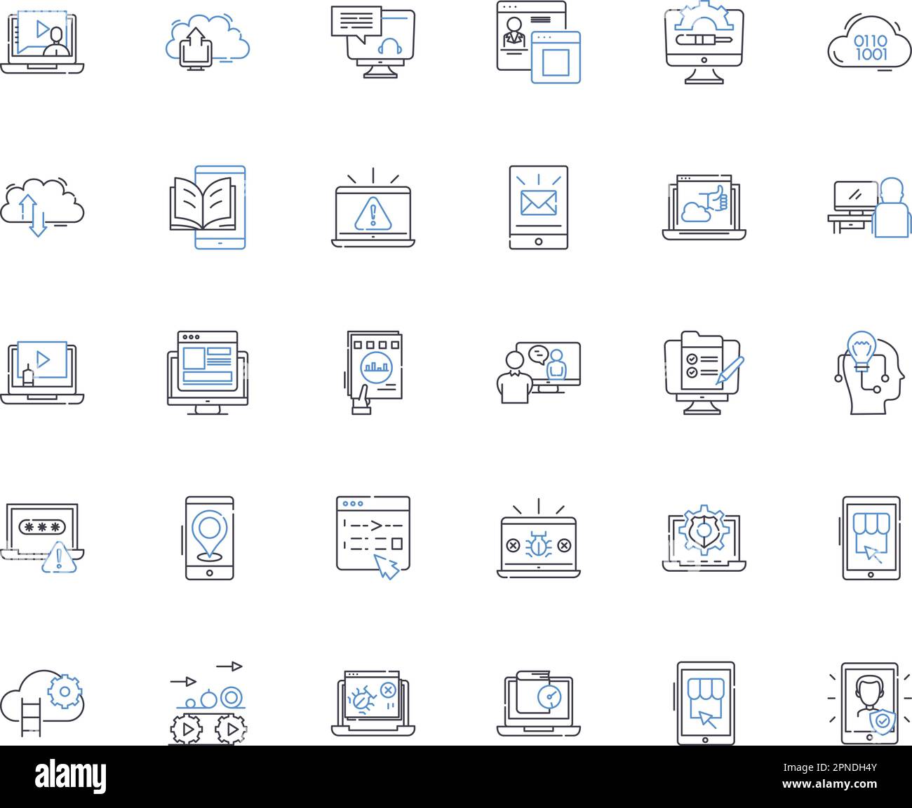Electronic devices line icons collection. Smartph, Tablet, Laptop, Computer, Printer, Camera ...