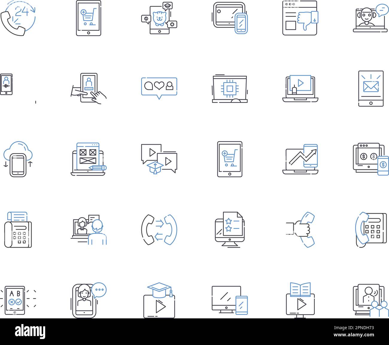 Handset Device Line Icons Collection Mobile Smartph Cellph Wireless