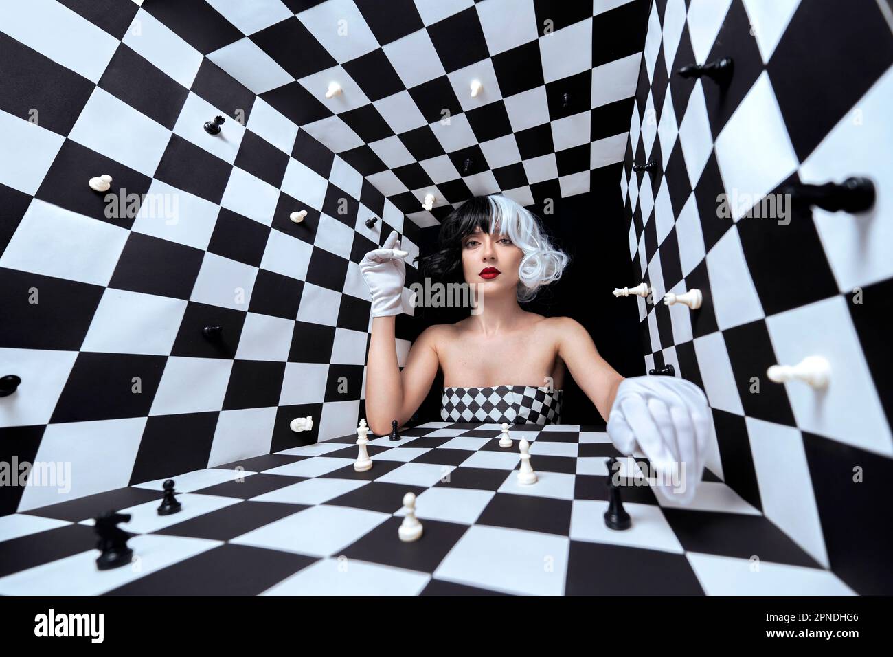 Beautiful woman with chess portrait Stock Photo - Alamy