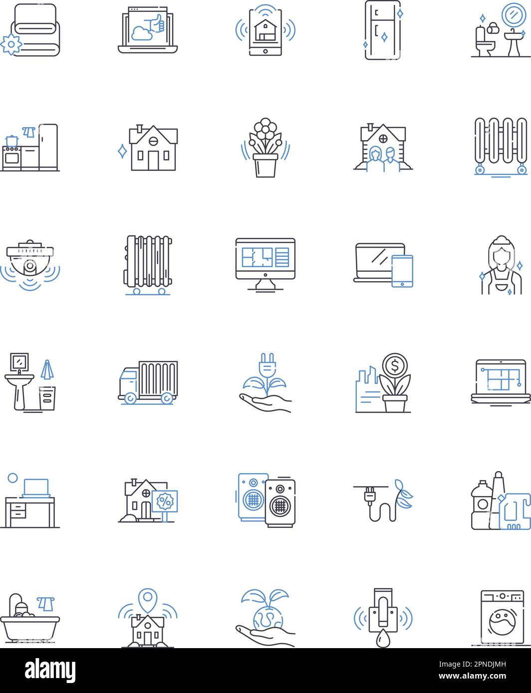 Automated abode line icons collection. Home, System, Automation, Convenience, Control, Security ...