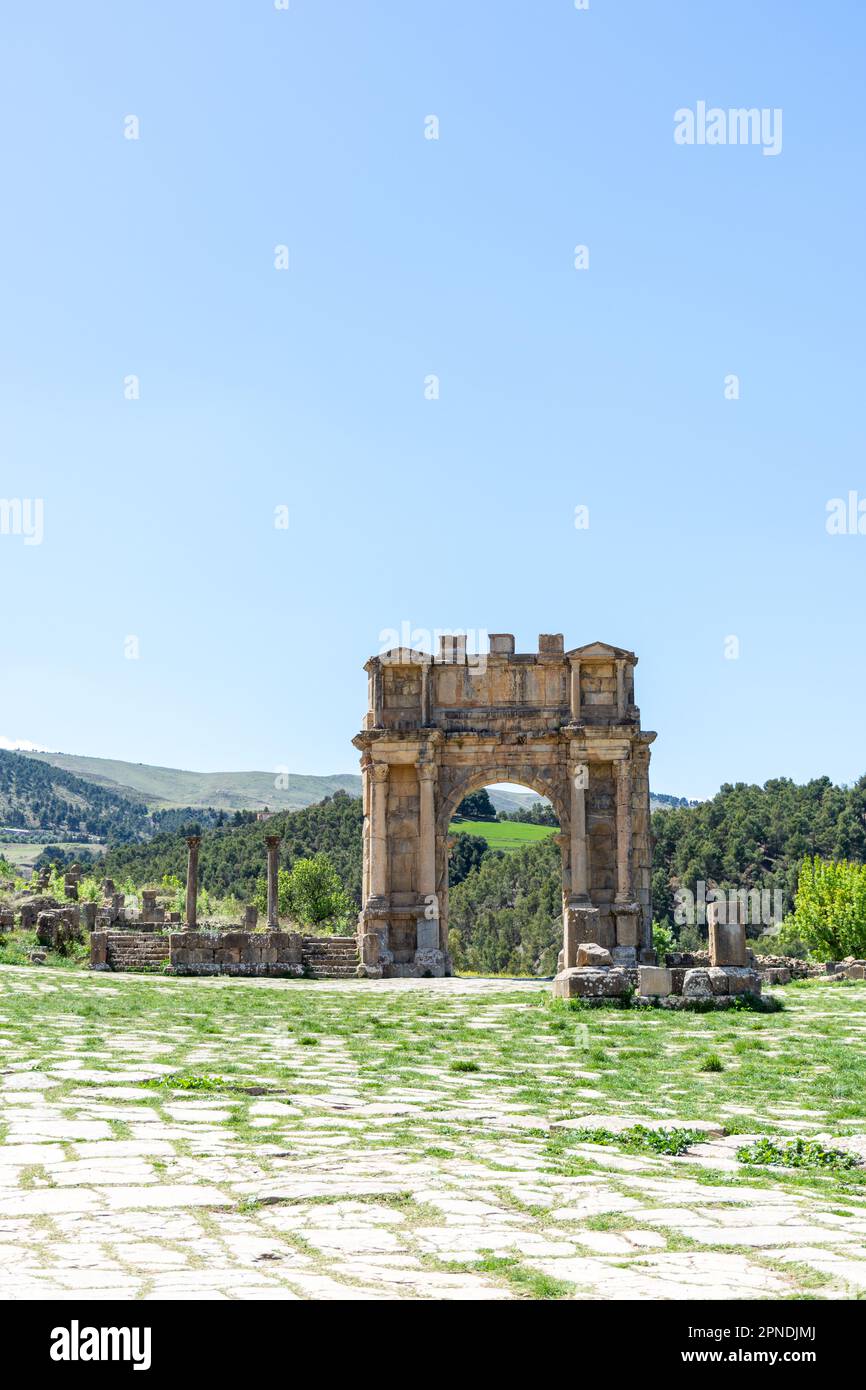 View of the Arch of Caracalla in the ancient Roman city of Cuicul ...