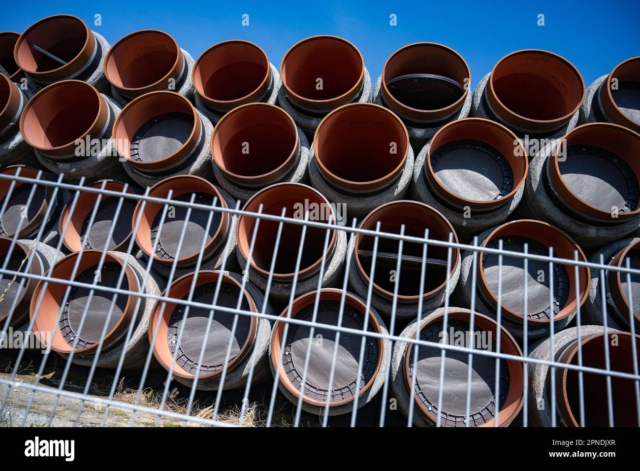 Sassnitz Mukran, Germany. 18th Apr, 2023. Unused pipes for the Nord ...