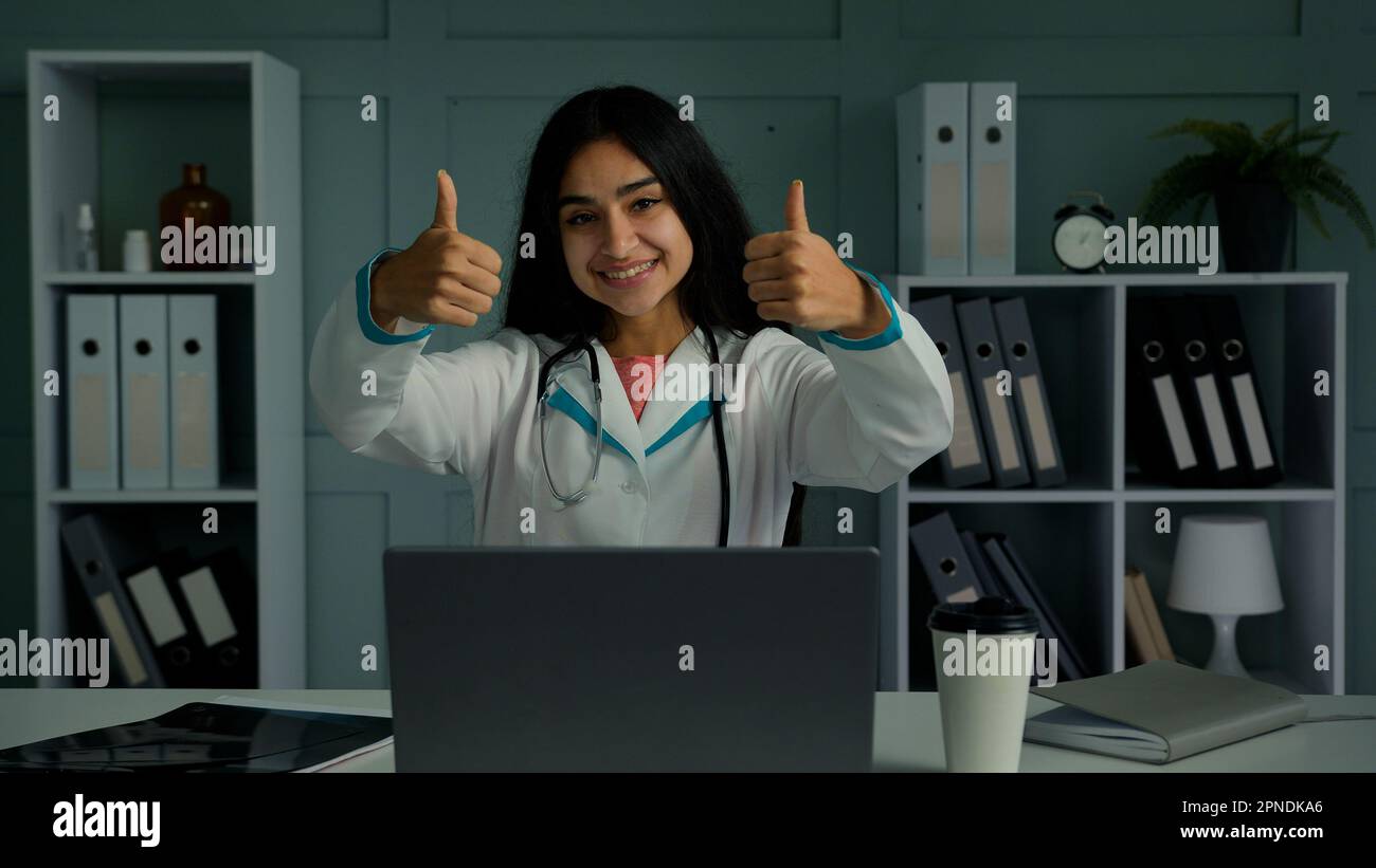 Happy doctor young practitioner nurse woman female pediatrician make ...