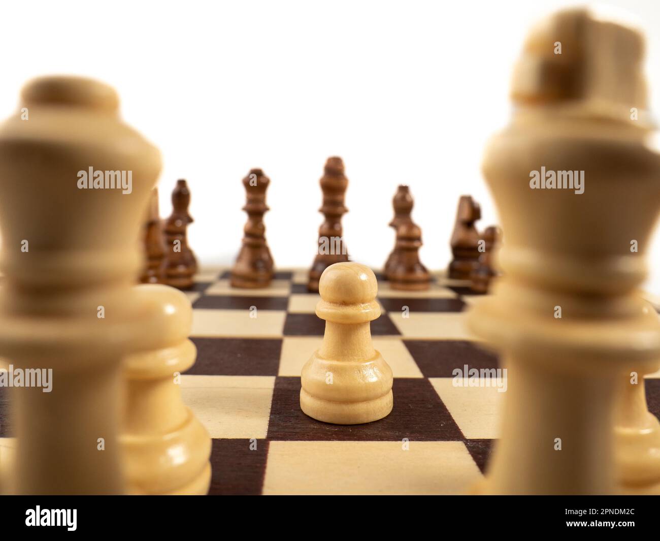 Wooden chess on a white background. Board game chess. Close-up Stock ...