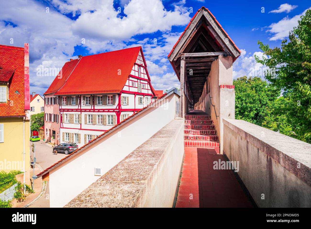Nordlingen, Germany. Charming medieval town in Swabia, Bavaria land. Stone walled, scenic ...