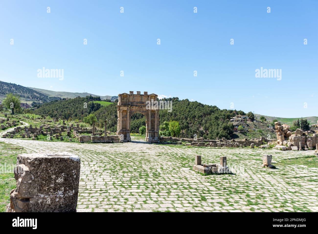View of the Arch of Caracalla in the ancient Roman city of Cuicul ...