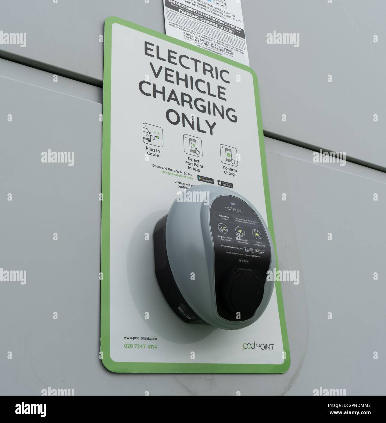 Reading, UK - 16th of April 2023: A Pod-Point electric vehicle charging ...