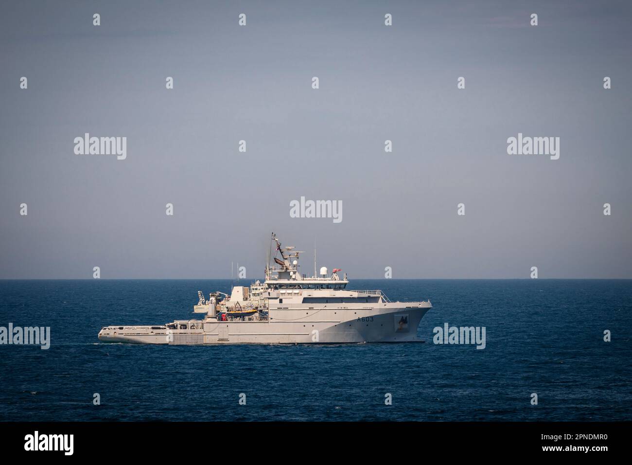 French Navy ship FS Rhone, an oceanic patrol ship and auxiliary, at sea ...