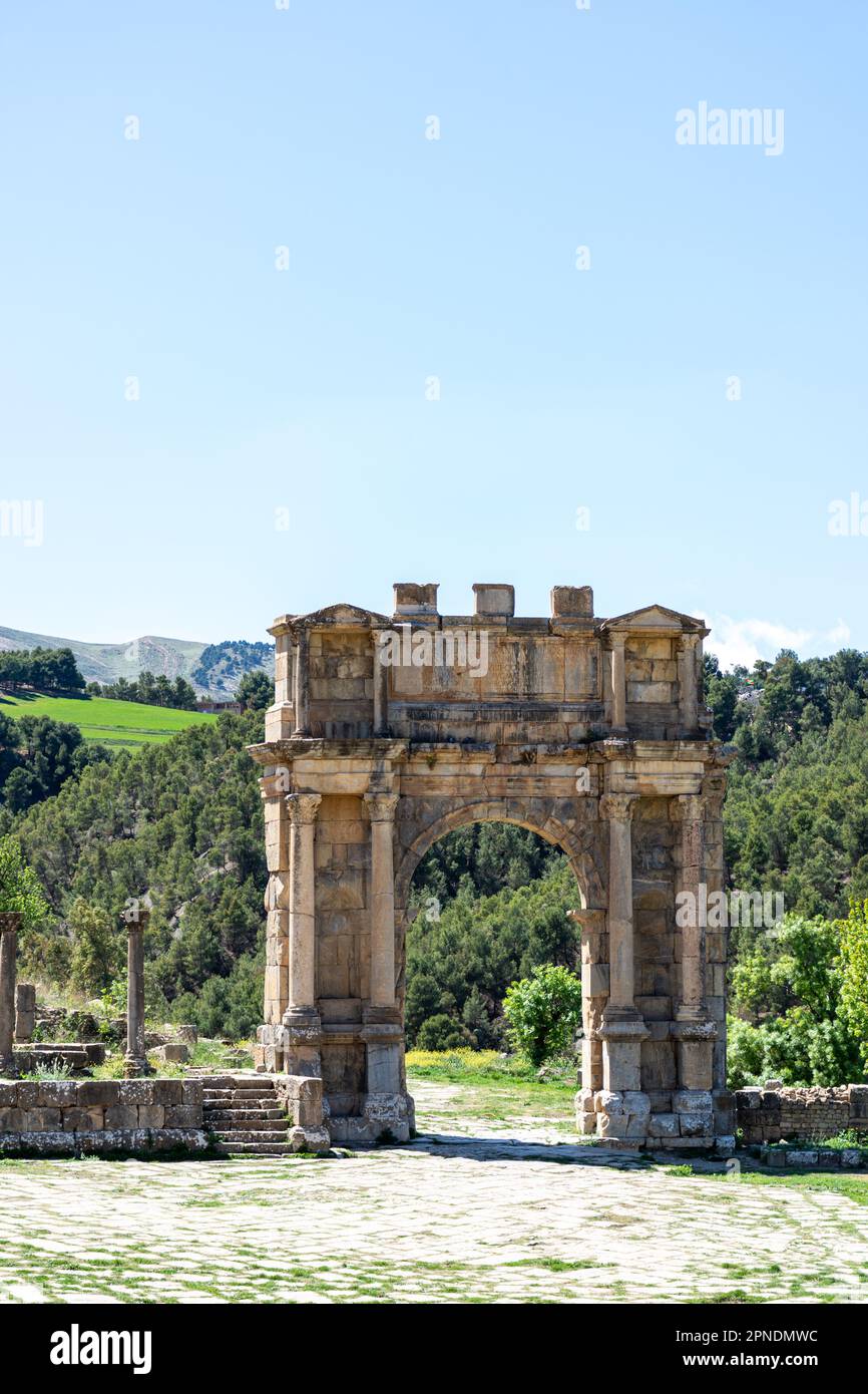 View of the Arch of Caracalla in the ancient Roman city of Cuicul ...