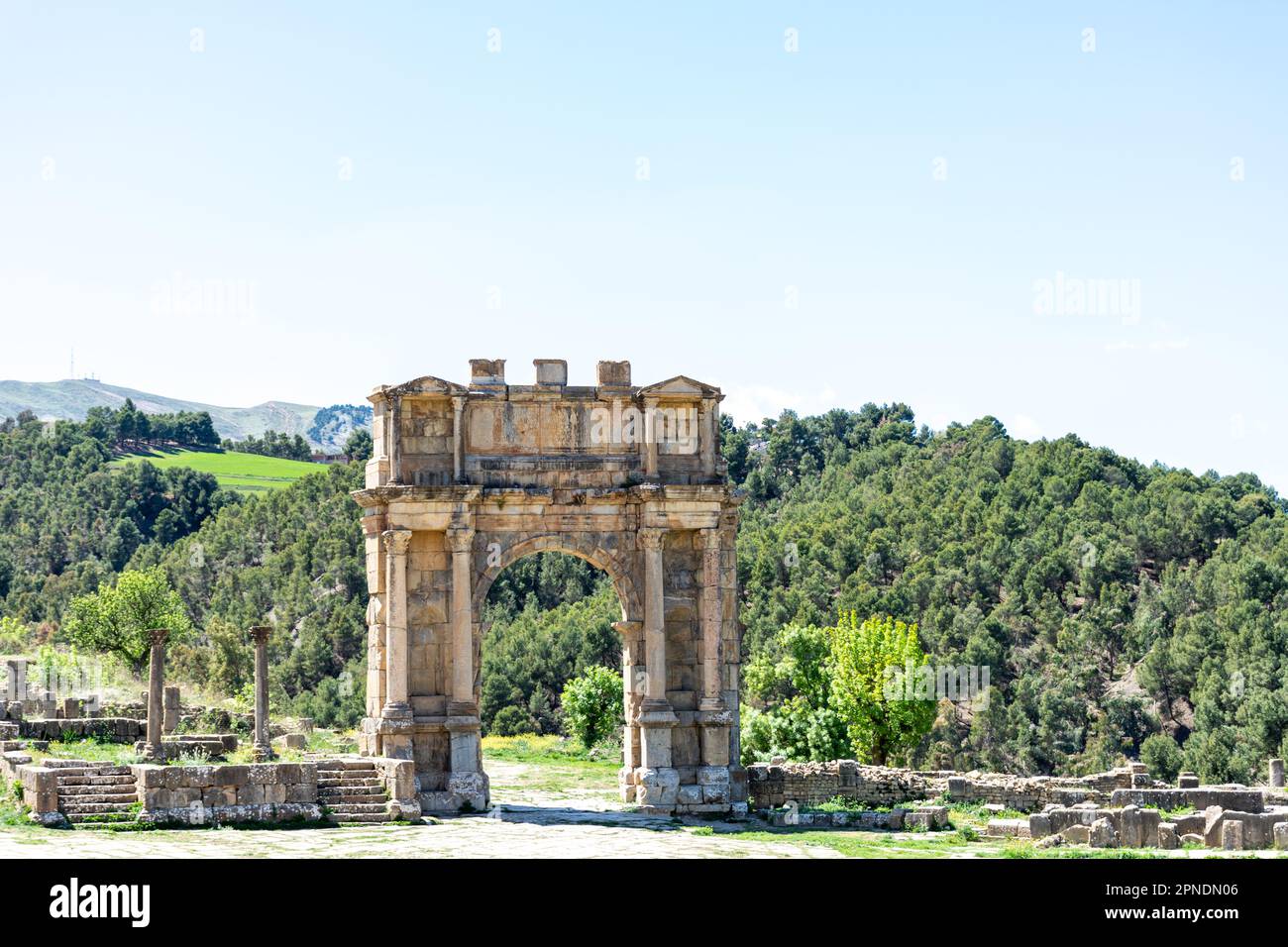 View of the Arch of Caracalla in the ancient Roman city of Cuicul ...