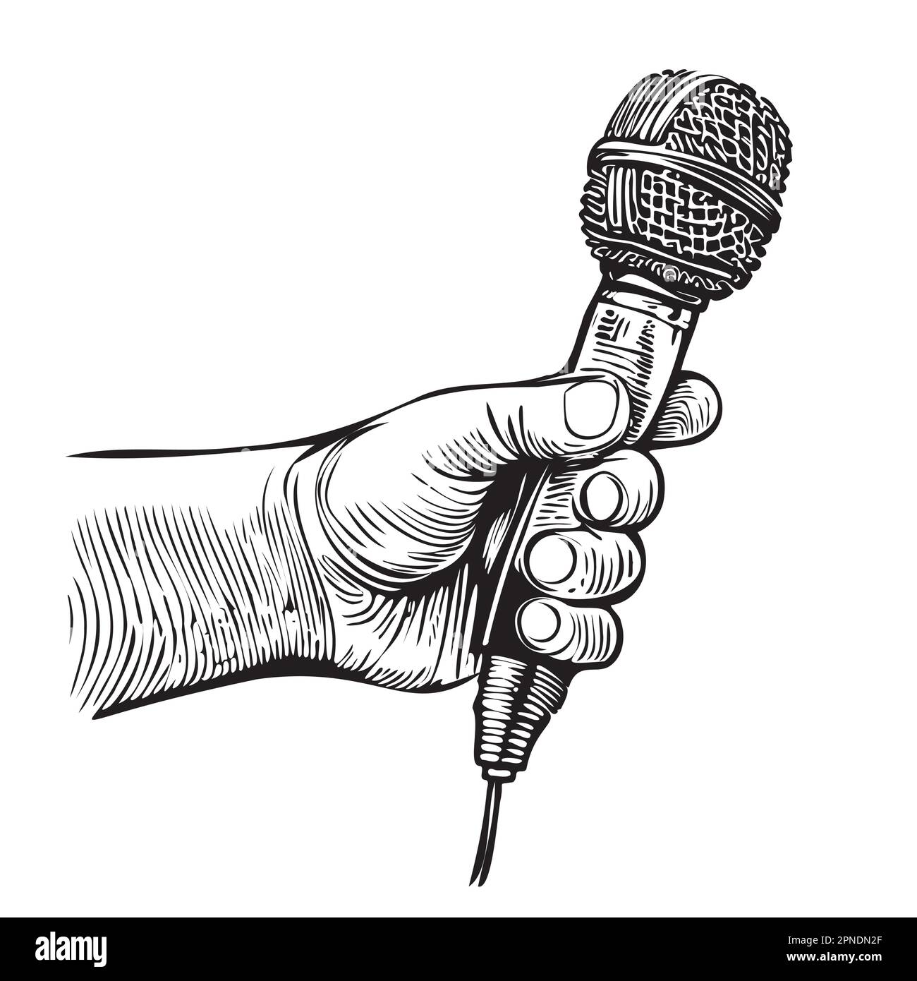Male hand holding microphone hand drawn sketch illustration Music Stock ...