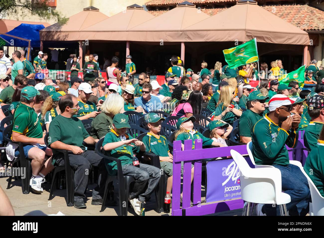A crowd of people in green jerseys seated for a rugby event Stock Photo ...