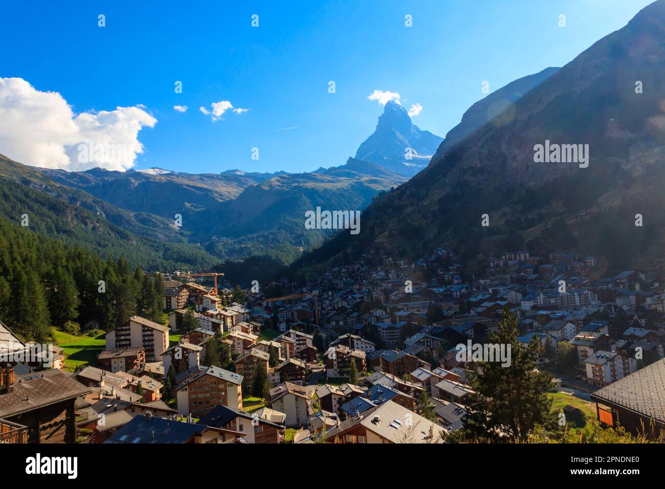 View of Zermatt town and Matterhorn mountain in the Valais canton ...